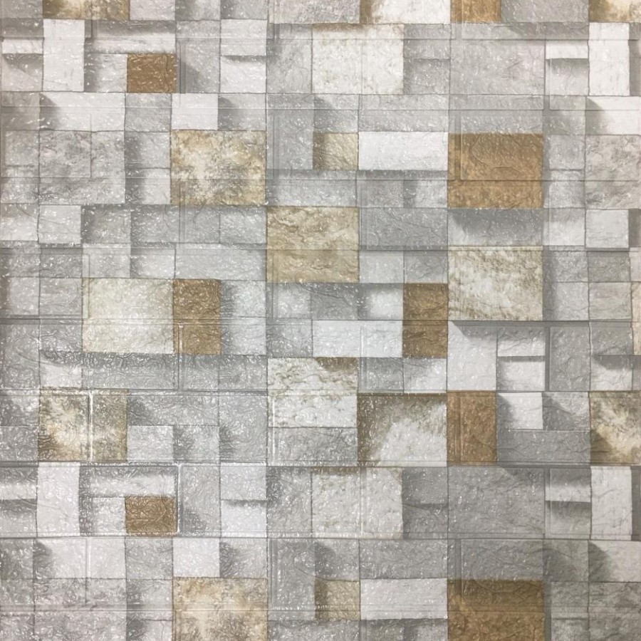 3D Kendinden Yapışkanlı Gri Kahverengi Küp Desen Duvar Kağıdı Paneli NW130